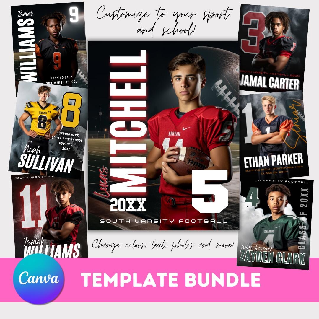 Senior Night Sport Poster Template Canva 16x20 Football Poster Editable ...