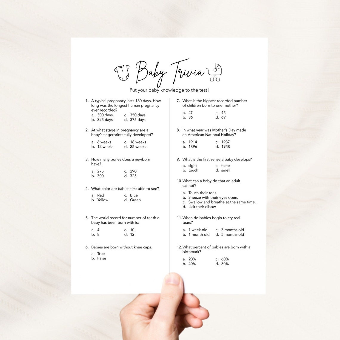 Baby Shower Trivia Game Printable Instant Digital Download PDF PNG ...
