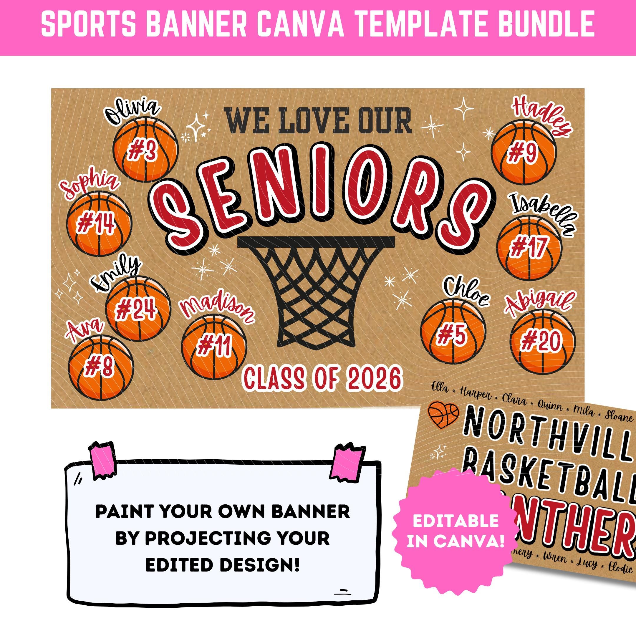 Basketball Team Sign Senior Night Banner Canva Template DIY Team Poster ...
