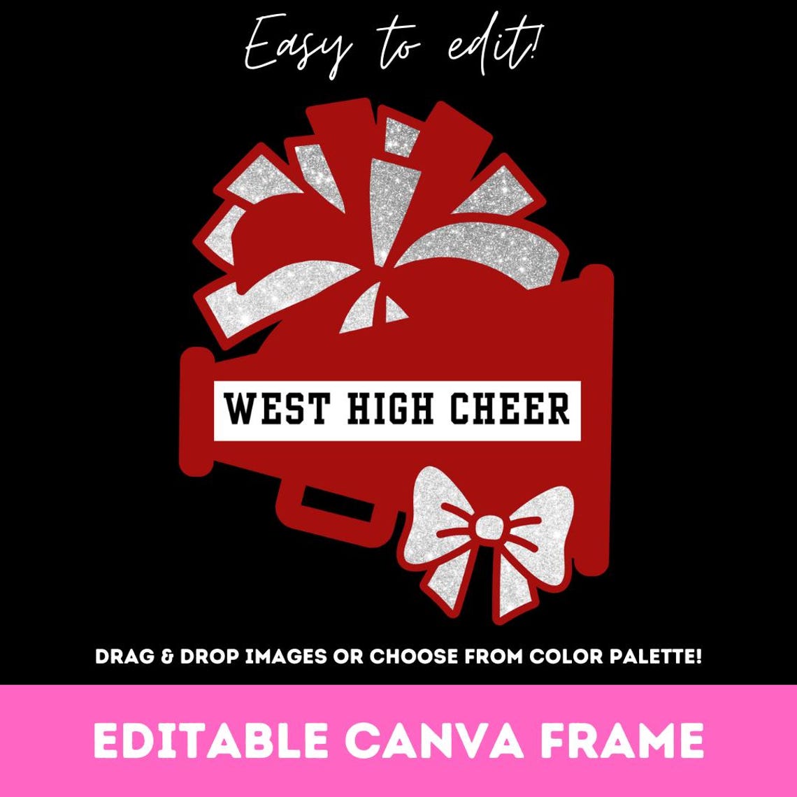 Customizable Cheerleader Megaphone Frame Bow Pom Pom Canva Template SVG ...