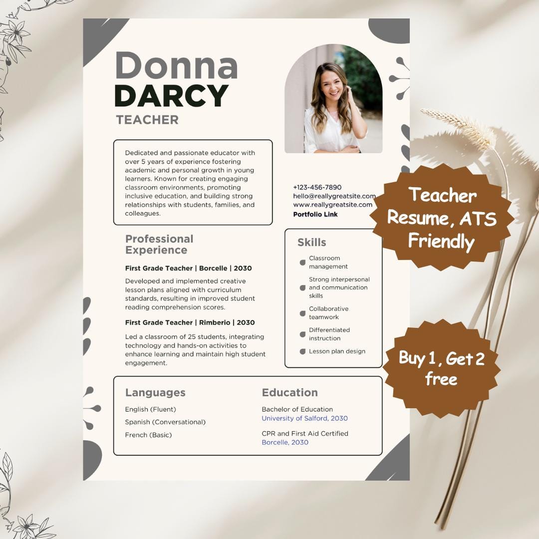Teacher Resume Template ATS Friendly | Modern Educator CV (word, Google ...