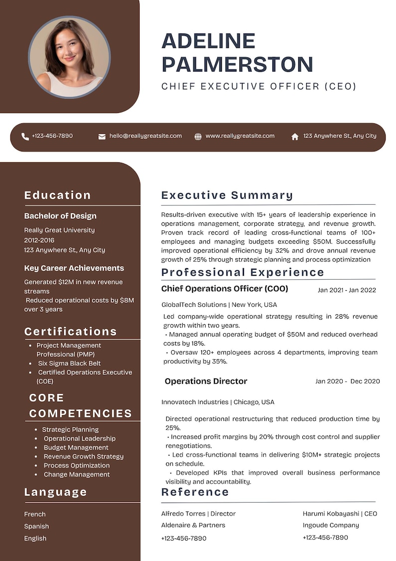 Executive ATS Resume Template | Director, C-level CV (word, Google Docs ...