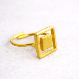Double Square Gold Ring, Simple Open Cut Out Frame Ring, Minimalist ...