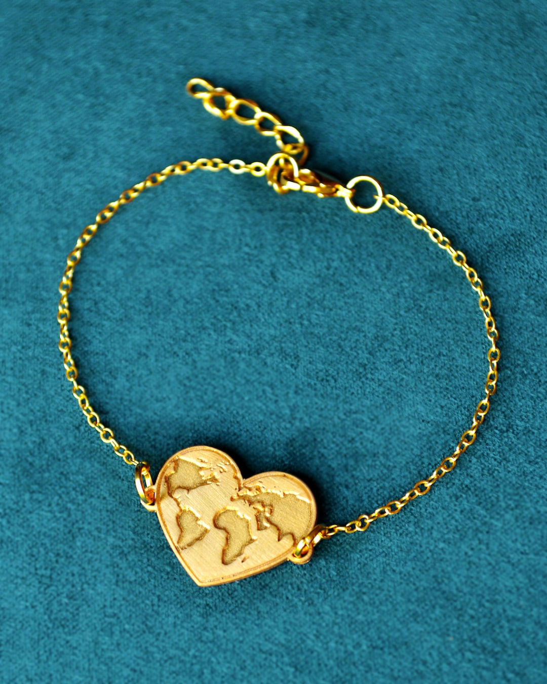 Gold World Map Heart Bracelet - Handmade Travel Charm, Handmade ...