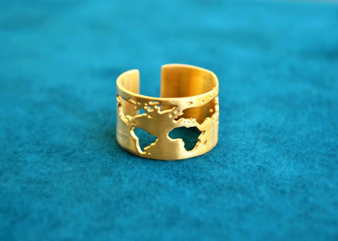 Gold World Map Ring, on of a Kind Adjustable Trendy Travel Gift for ...