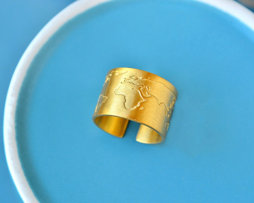 Handmade Adjustable World Map Ring, Unique Present for Jetsetter ...