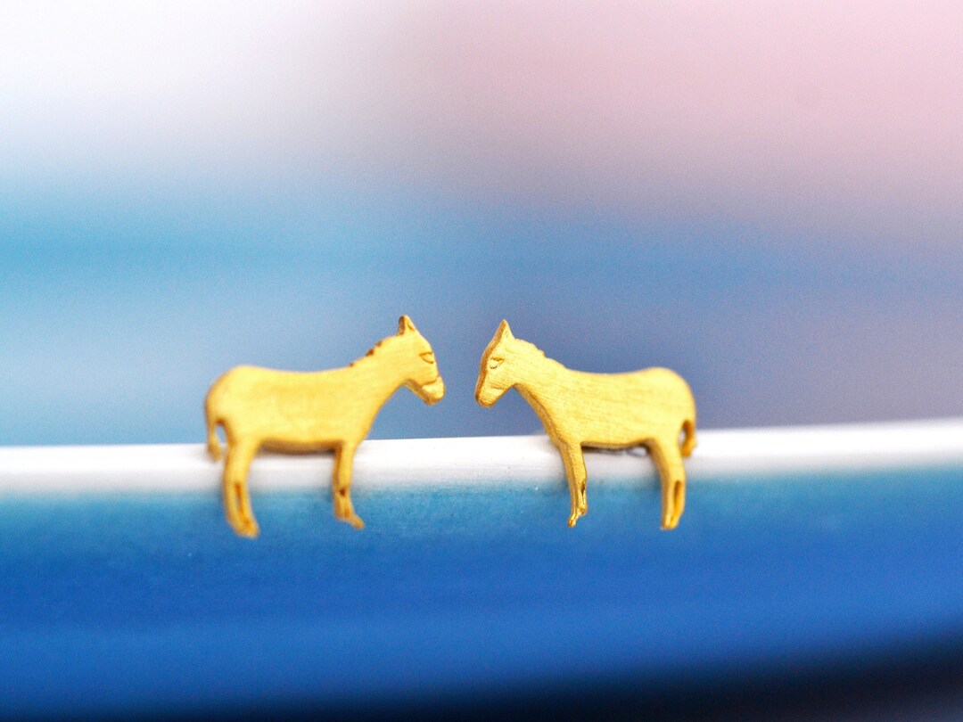 Handmade Gold Donkey Stud Earrings - Silver Farm Animal Jewelry - Etsy