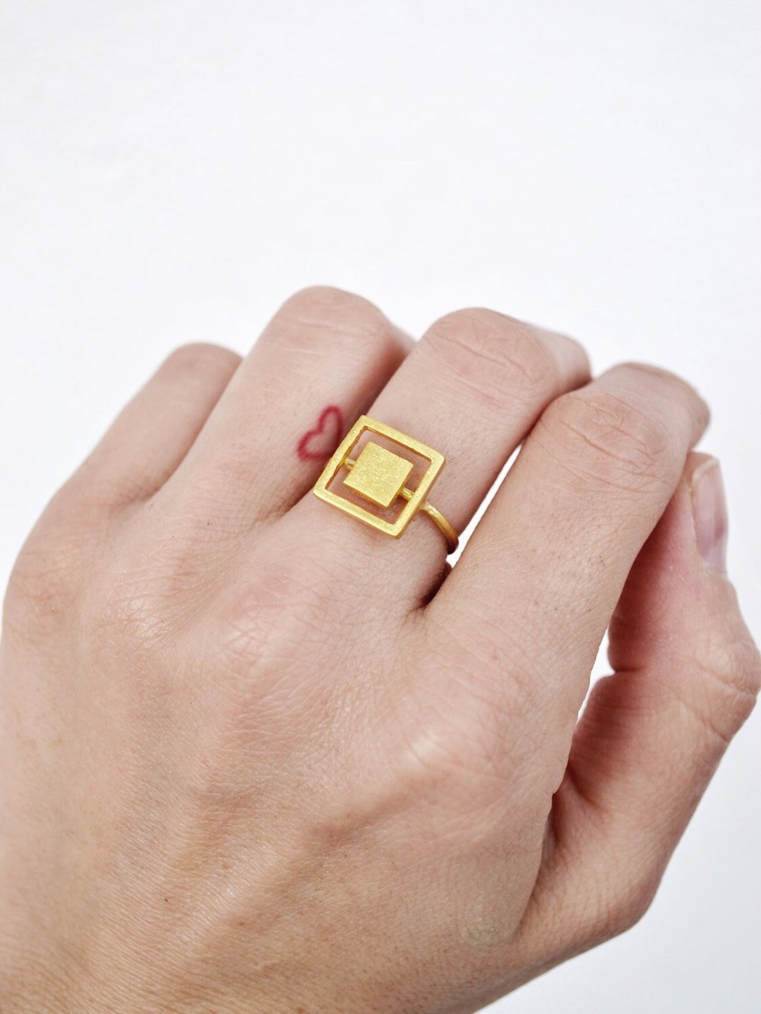 Double Square Gold Ring, Simple Open Cut Out Frame Ring, Minimalist ...