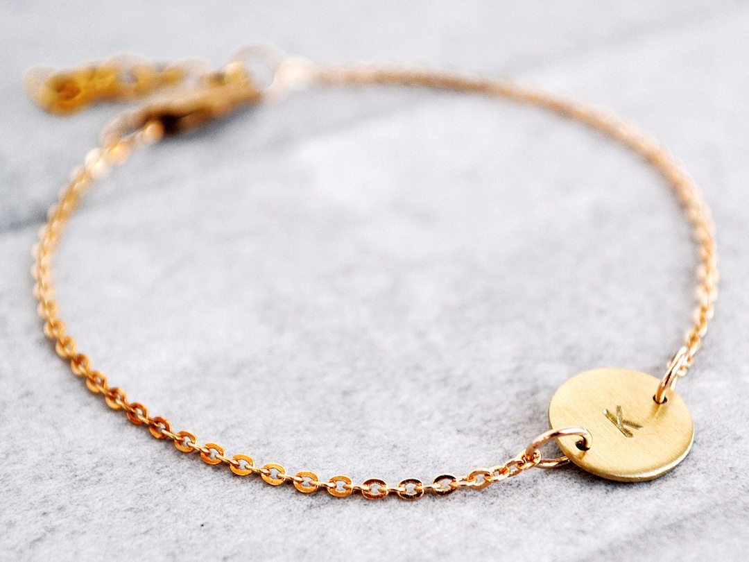 Tiny Customized Monogram Disc Bracelet, Minimalist Everyday ...