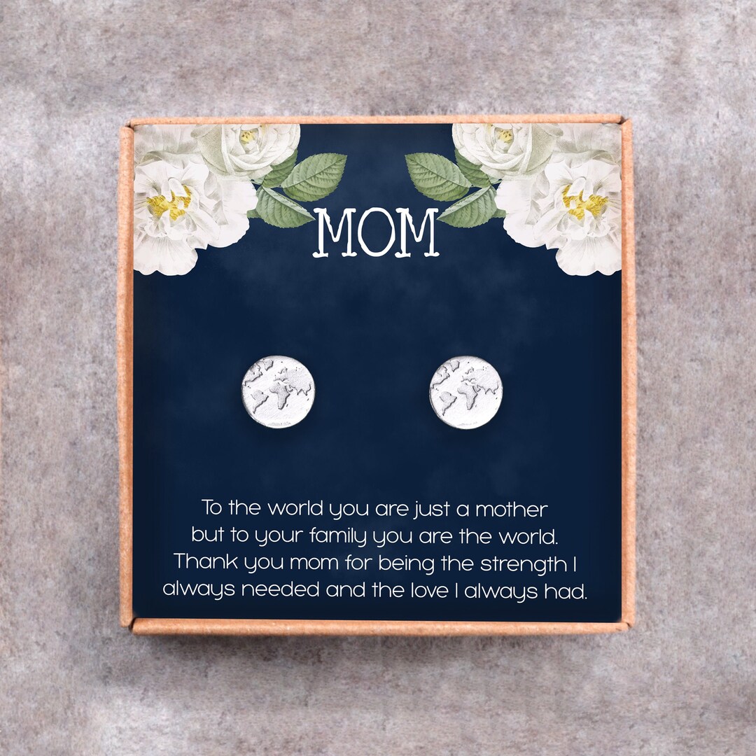 Sterling Silver World Map Stud Earrings - Travel Jewelry Gift for Mom ...