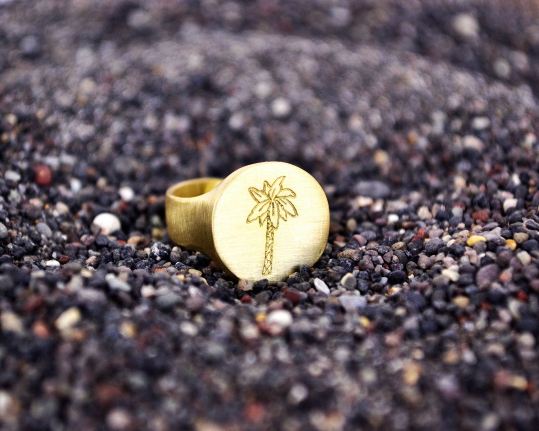 Palm Tree Signet Ring: Adjustable Gold Chevalier Ring - Etsy