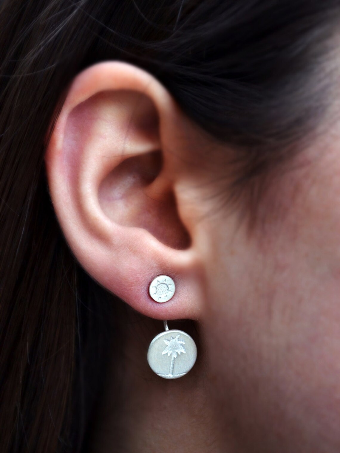 Sterling Silver Palm Tree Stud Earrings - Tropical Ear Jackets - Etsy