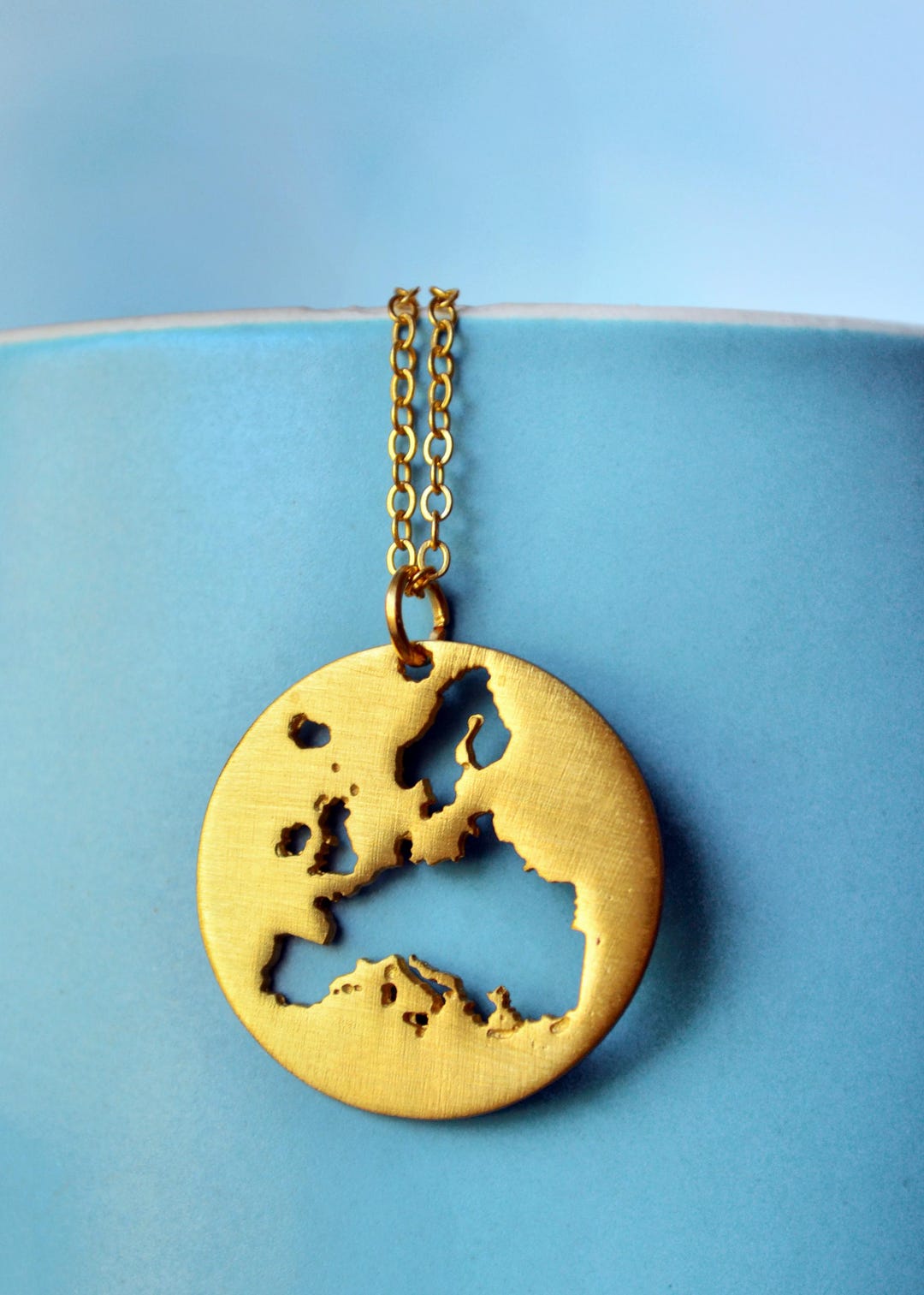Gold Europe Map Necklace – Handmade European Continent Pendant, Outline ...