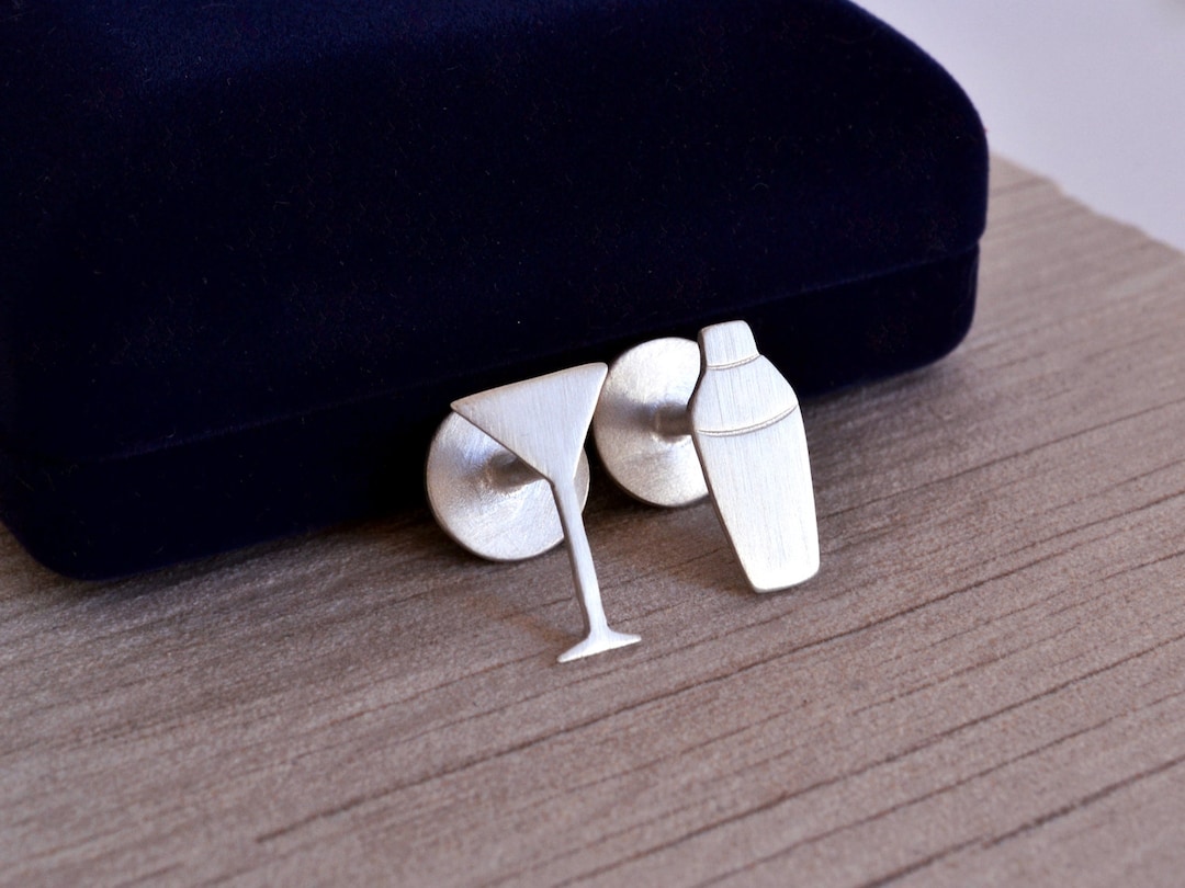 Martini Cufflinks – Handmade Silver 925 Cocktail Shaker Cuff Links for ...