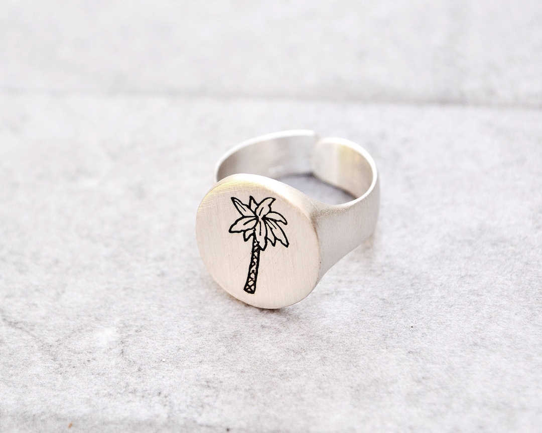 Sterling Silver Palm Tree Signet Ring, Tropical Mens Pinky Jewelry ...