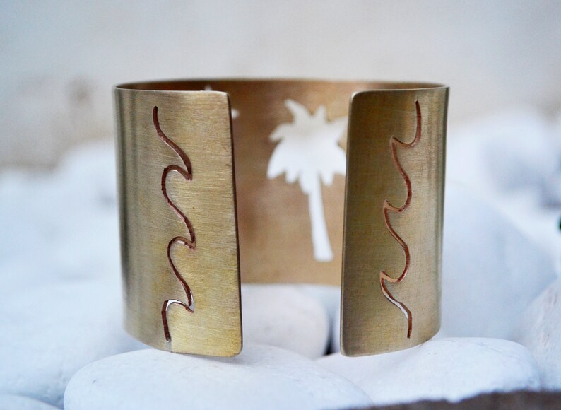 Palm Tree Beach Bracelet, Tropical Hawaiian Adjustable Cuff, Surf ...