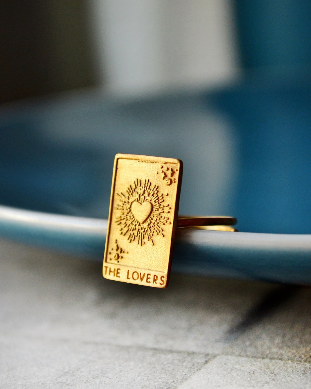 Handmade Gold Heart Tarot Ring, Unique Adjustable Lovers Ring, Perfect ...