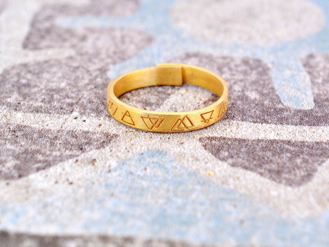 Four Elements Ring, Aztec Incas Band, Geometric Jewelry Triangles Men ...