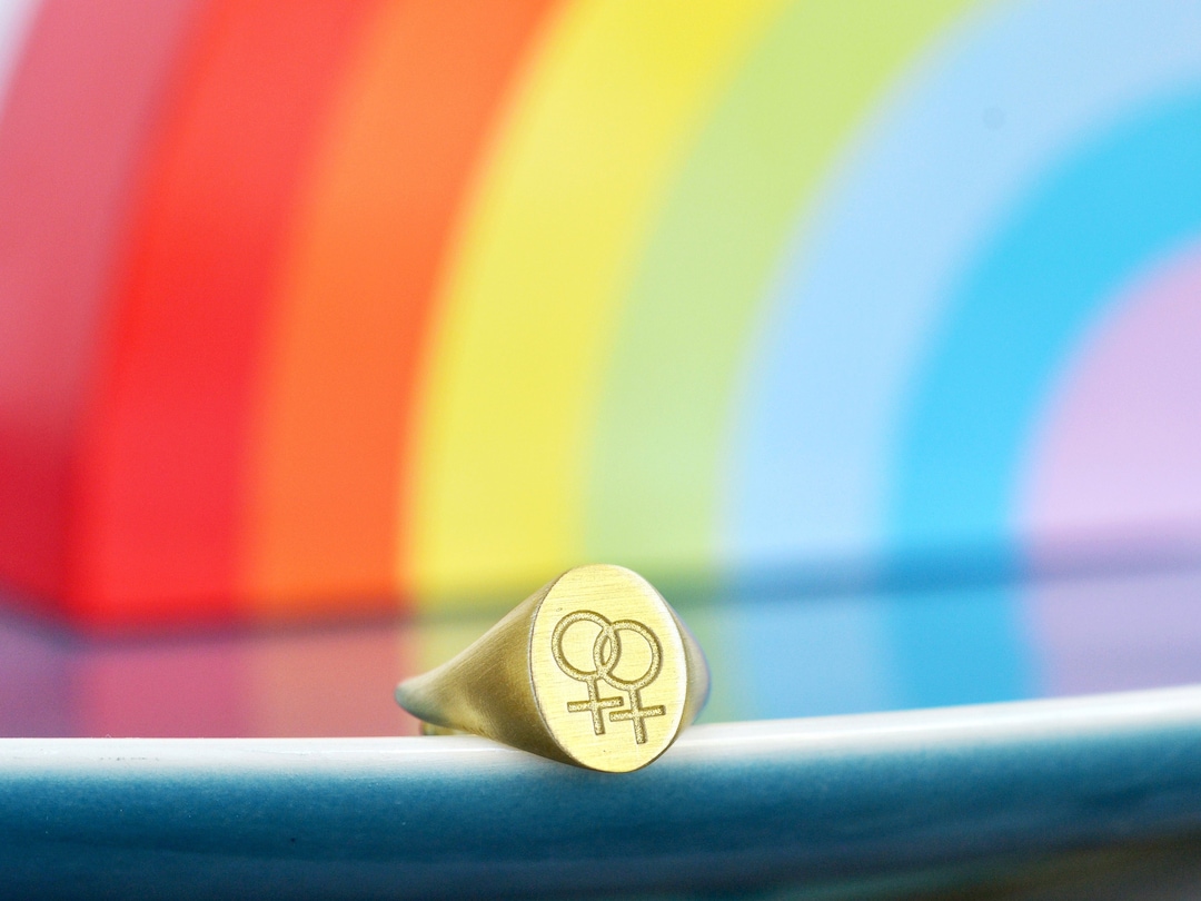 Lesbian Pride Signet Ring - LGBT Gold or Sterling Silver, Adjustable - Etsy