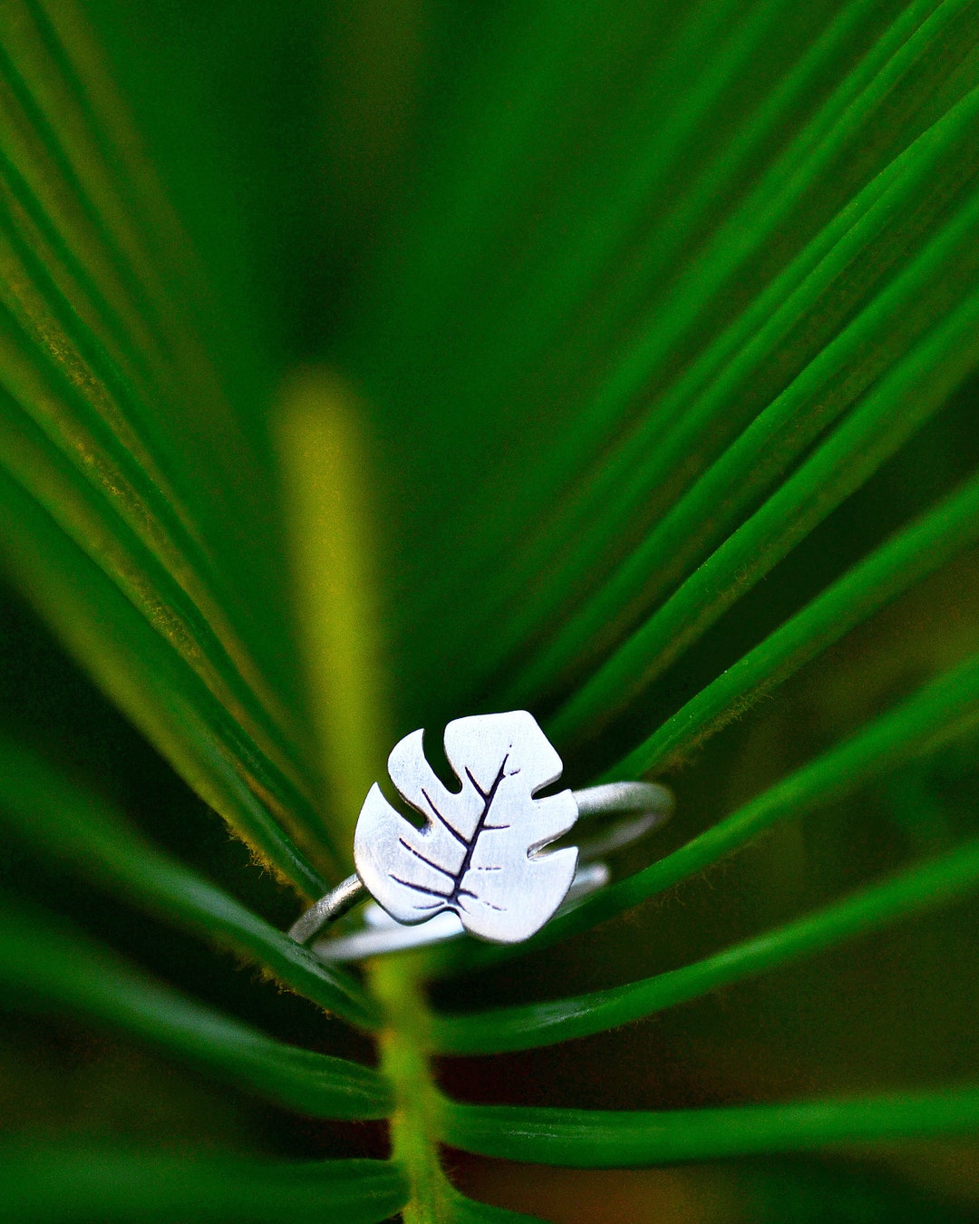 Oxidized Sterling Silver Monstera Leaf Ring - Adjustable Tropical ...