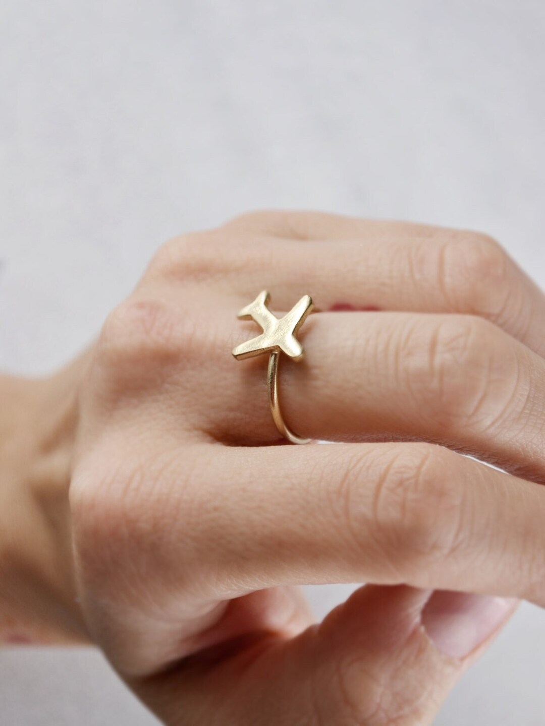 14k Gold Airplane Ring: Delicate Travel Jewelry, Adjustable Band - Etsy
