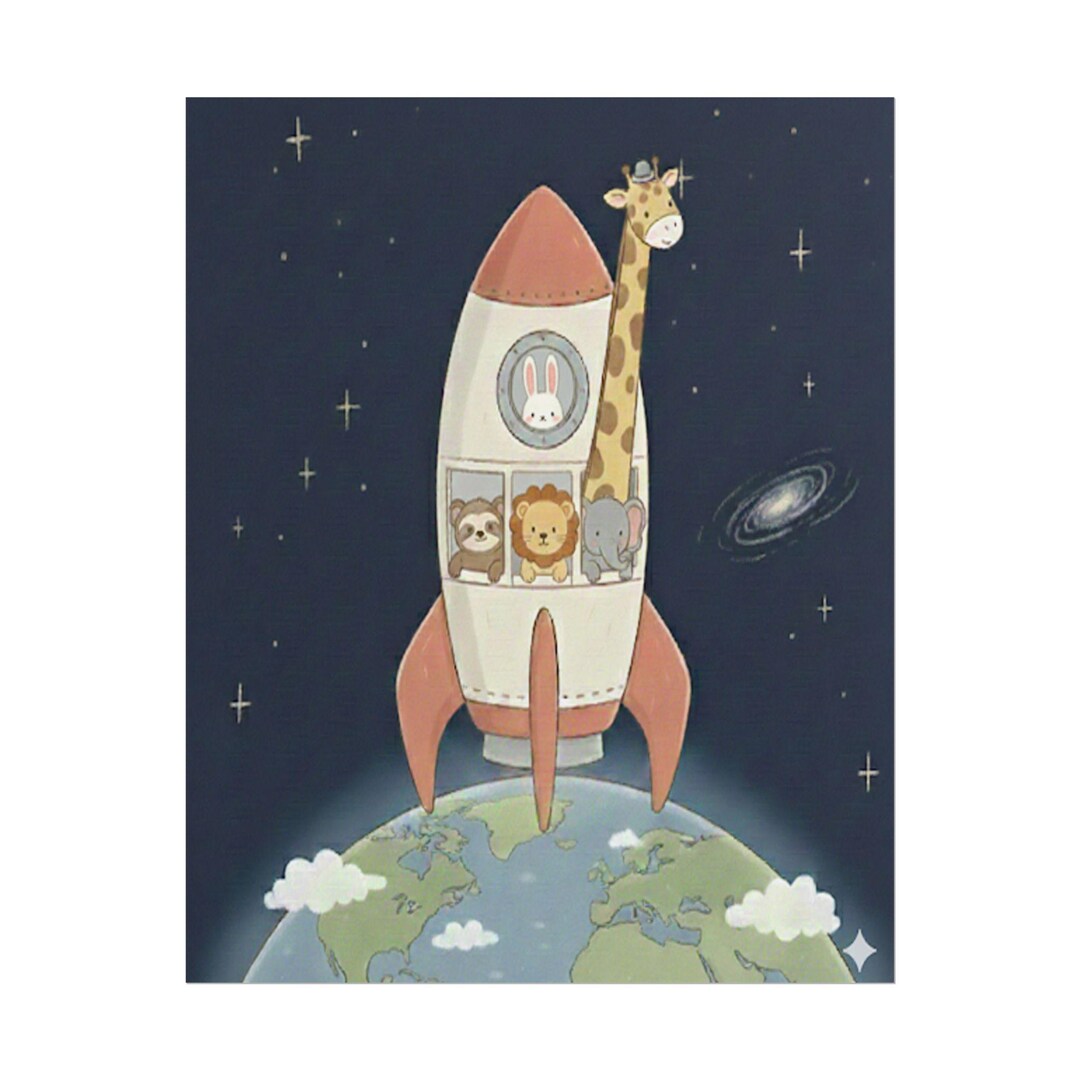 Space Animal Rocket Poster | Rolled Poster, Nursery Wall Art, Cute ...