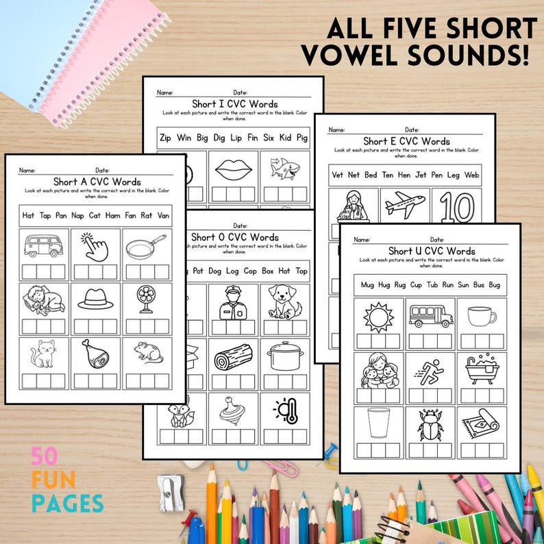 Kindergarten CVC Words Worksheets | Phonics Activities, Short Vowel ...