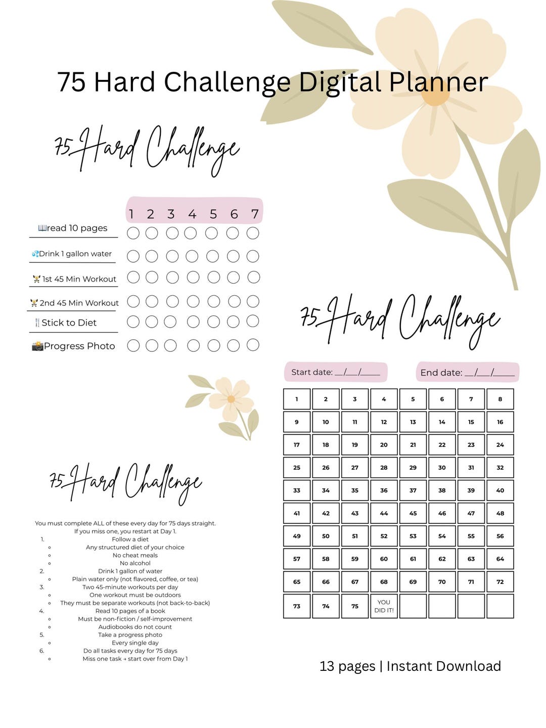 75 Hard Challenge Tracker | Wellness Planner for Moms (digital Download ...