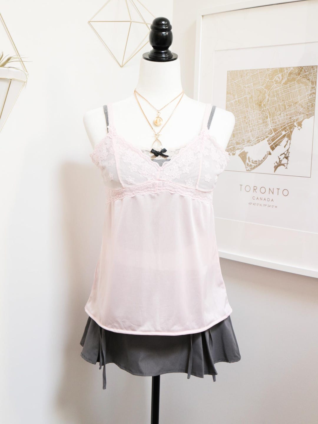 Y2k Vintage Pink Embroidered Lace Babydoll Cami, Pastel Princesscore ...