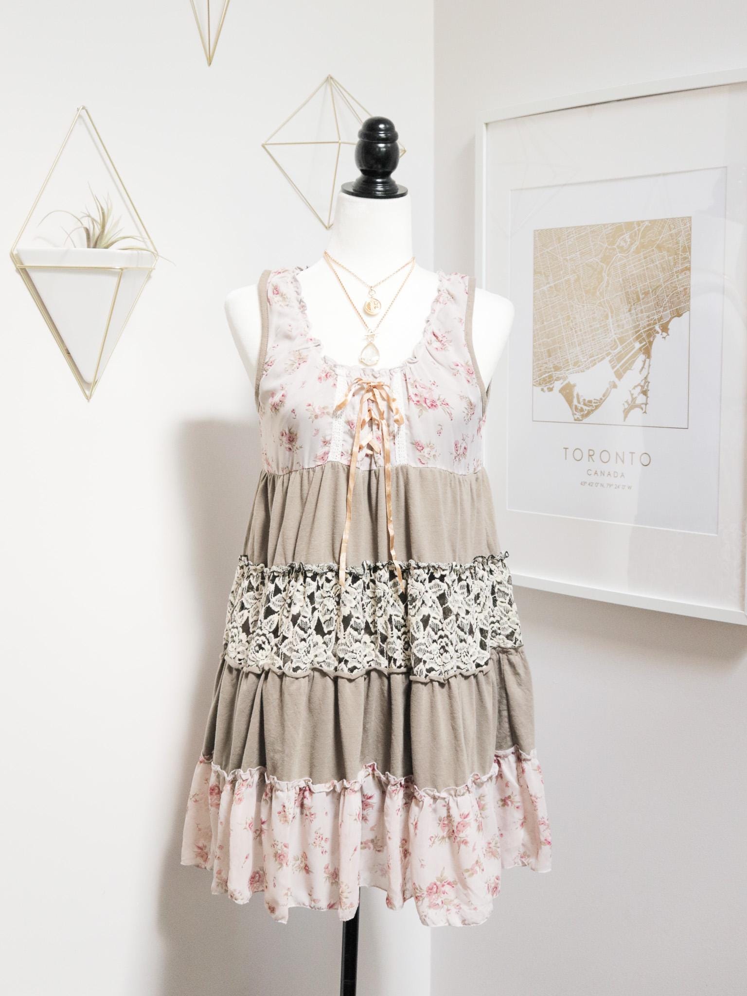 Vintage Japanese Boho Sheer Patchwork Lace Tunic Top W/ Lace up Detail ...