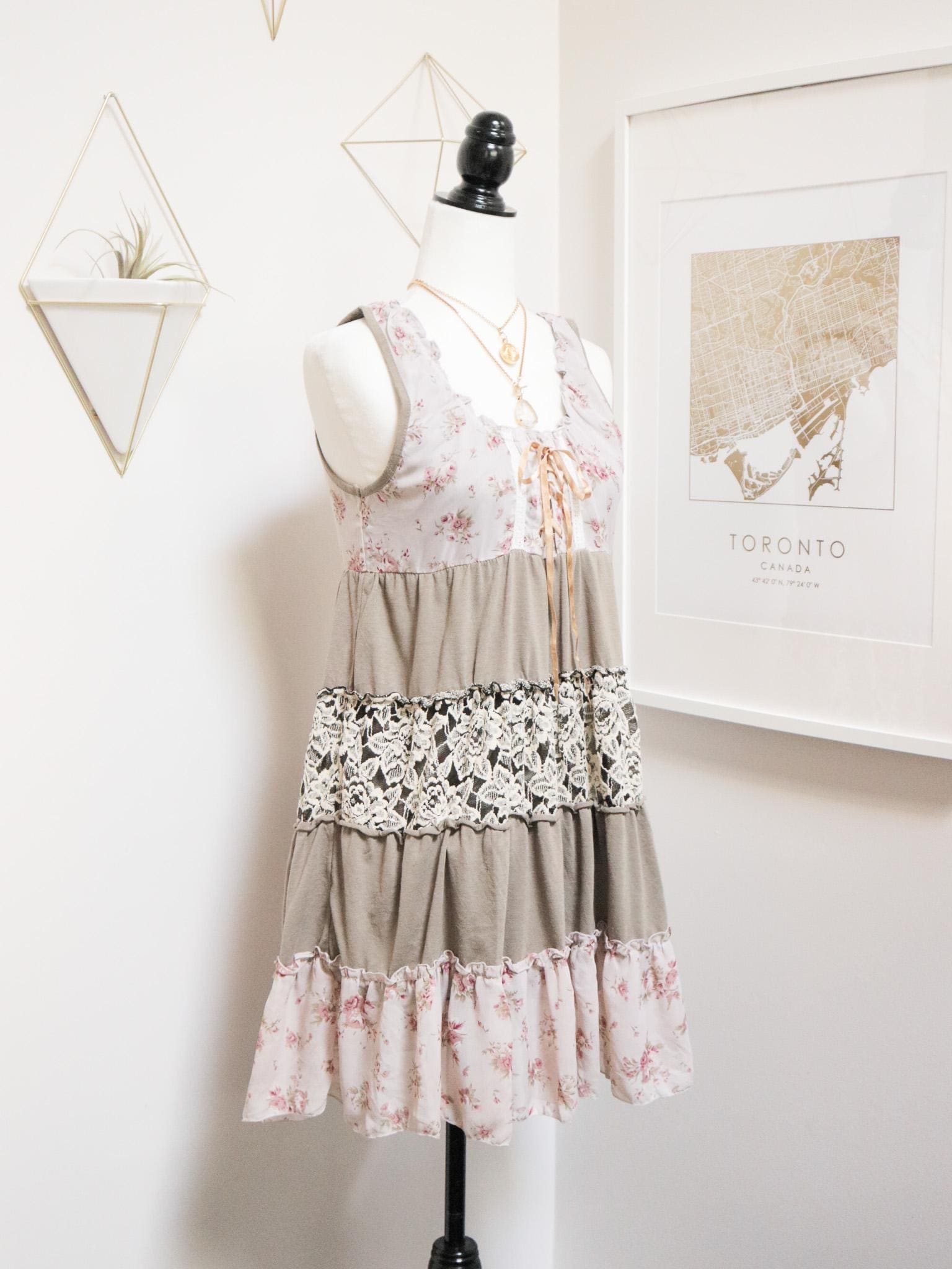 Vintage Japanese Boho Sheer Patchwork Lace Tunic Top W/ Lace up Detail ...