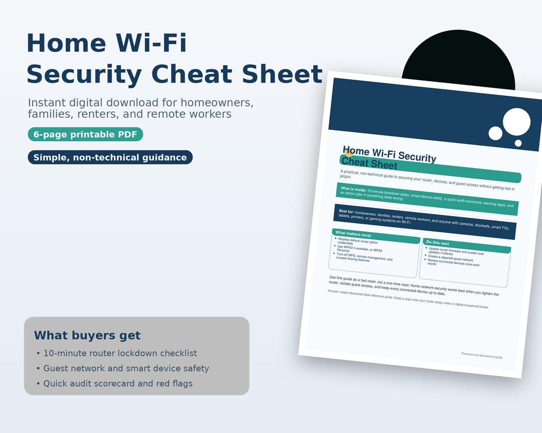 Home Wi-fi Security Cheat Sheet | Printable Router Safety Guide | Home ...