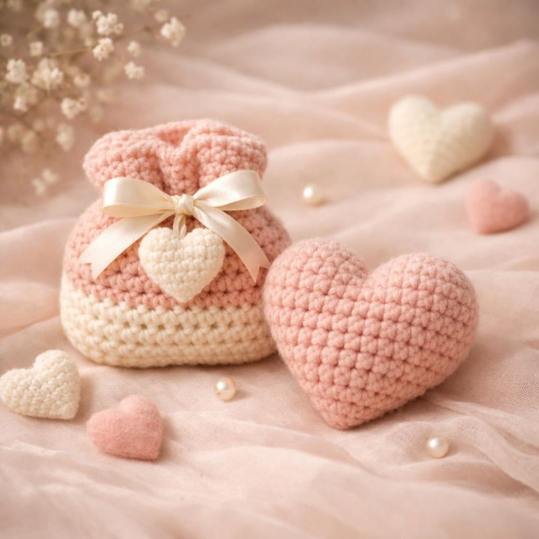 Crocheted Heart Gift Set With Pouch | Romantic Keepsake, Valentine ...