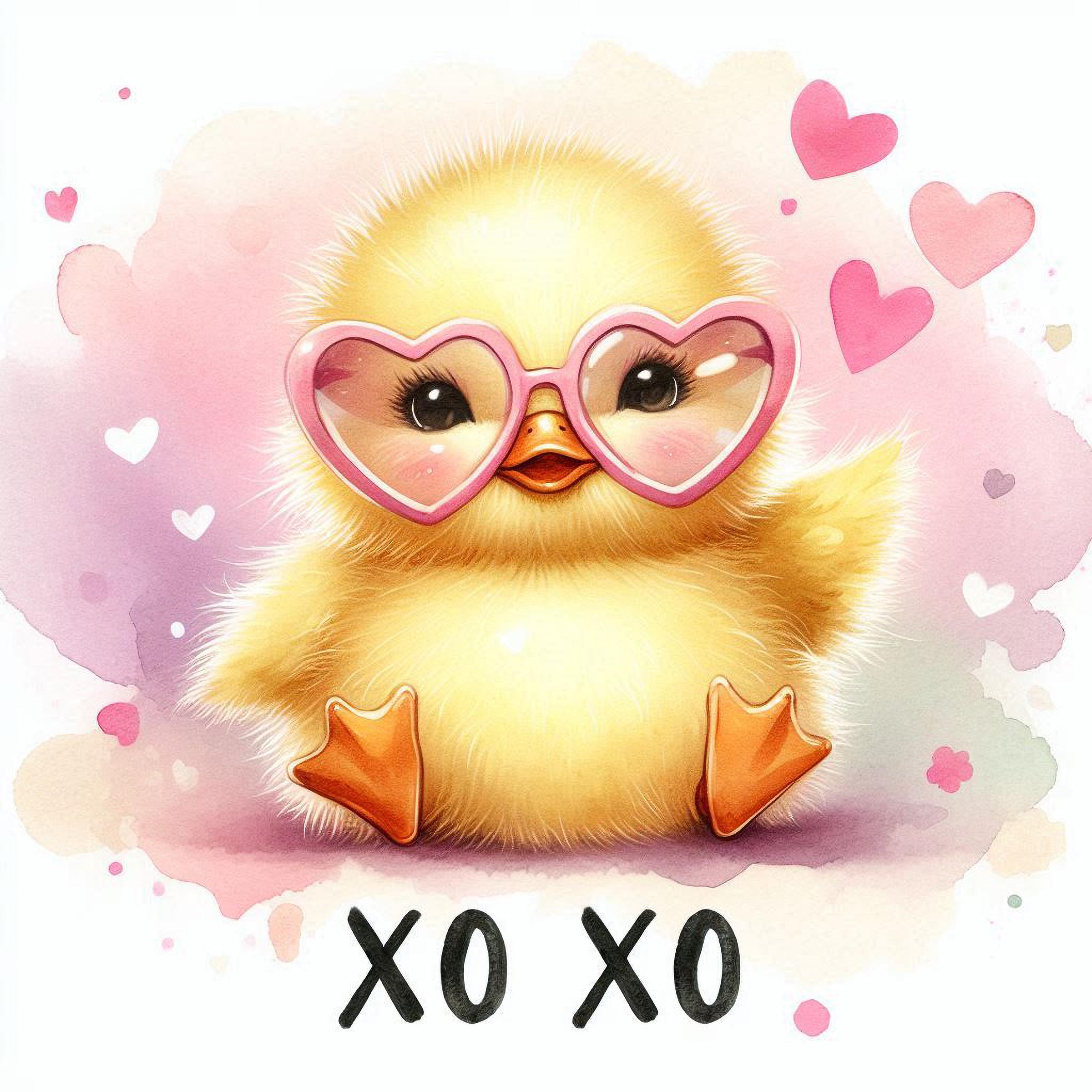 15 Valentine’s Day Watercolor Duck Clipart, Cute XOXO Duckling JPG Set ...