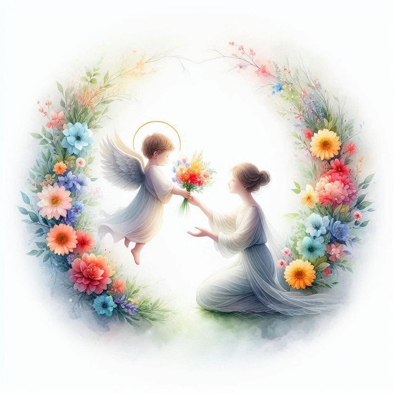 10 Mother and Angel Baby Clipart, Mother's Day Watercolor Illustration ...