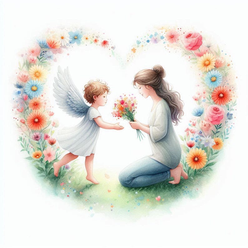 10 Mother and Angel Baby Clipart, Mother's Day Watercolor Illustration ...