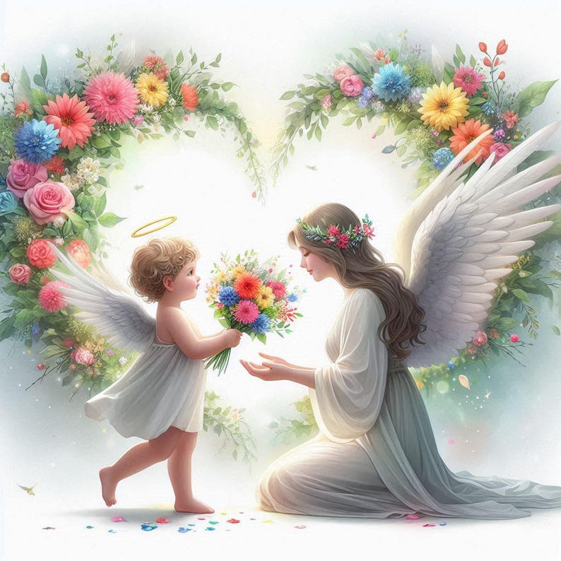 10 Mother and Angel Baby Clipart, Mother's Day Watercolor Illustration ...