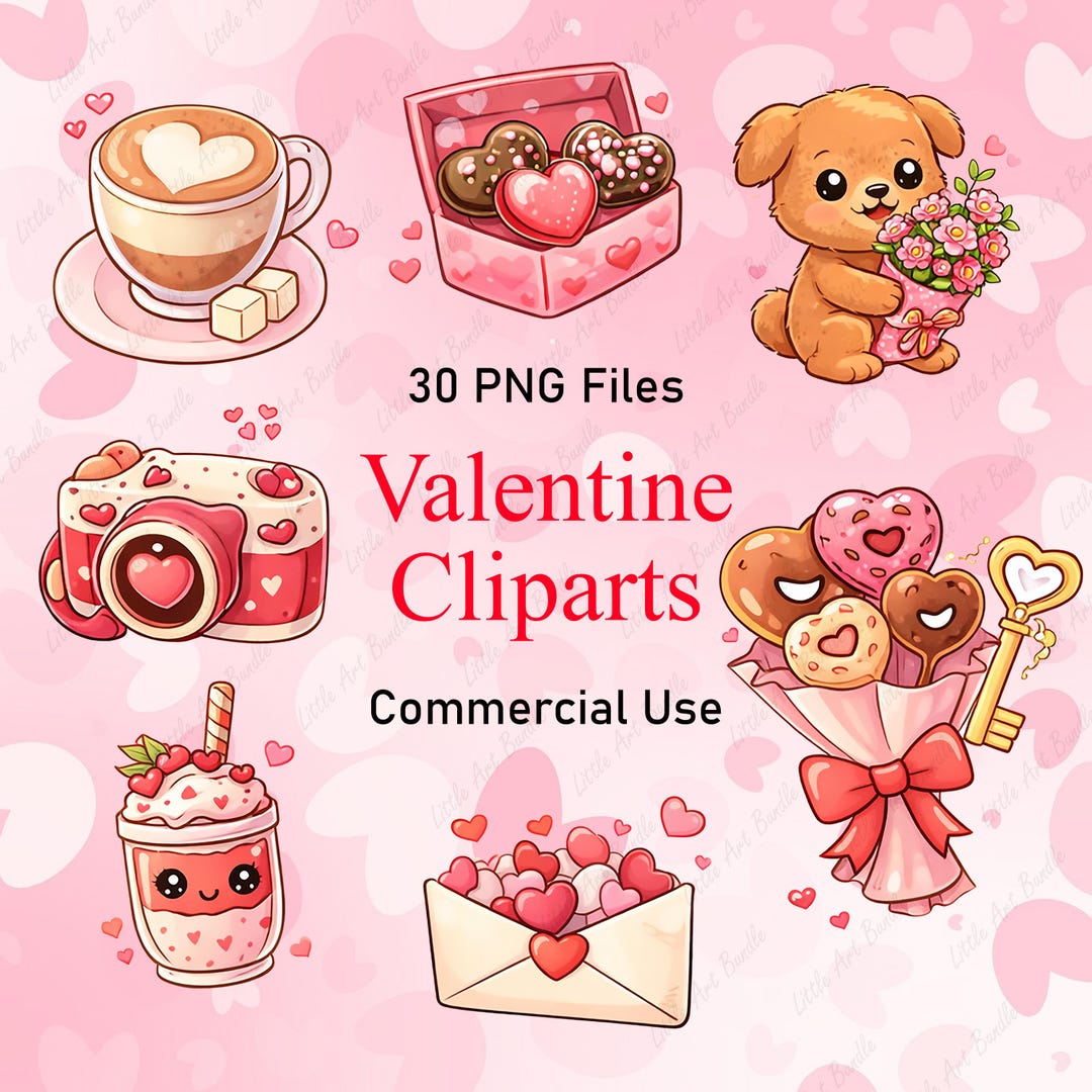 Valentine's Day Kawaii Clipart | 30 PNG Illustrations (commercial Use ...