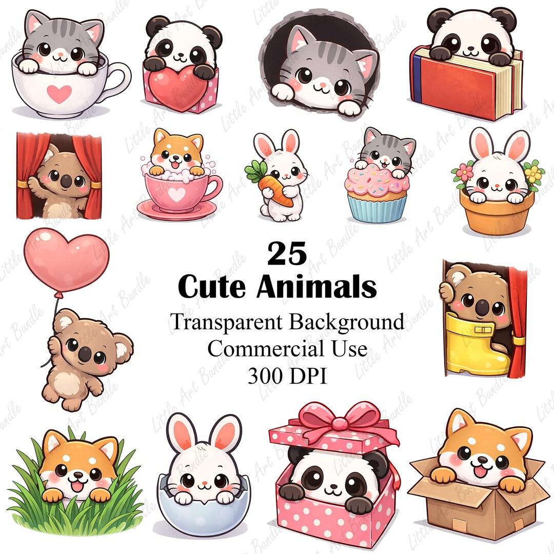 Kawaii Animals Clipart | Pastel Baby Animal PNG Graphics (digital ...