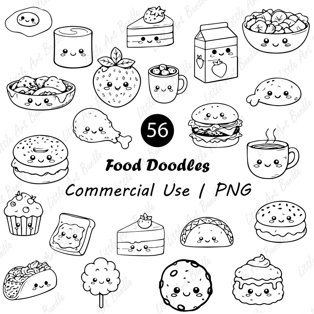 Food Doodles Clipart | Hand-drawn PNG, Commercial Use - Etsy