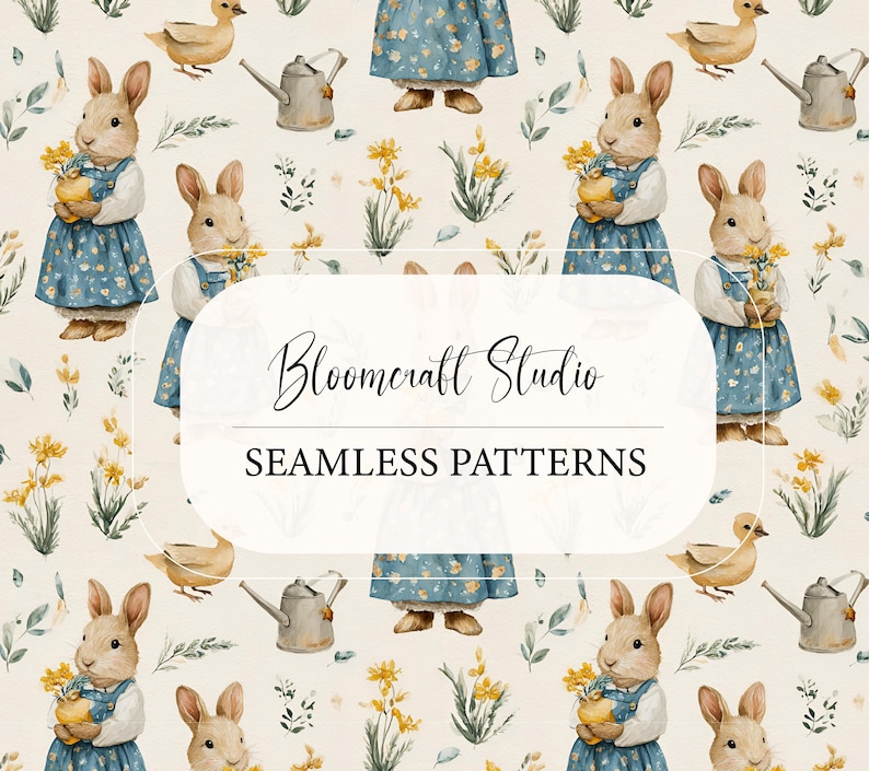 Seamless Storybook Bunny Pattern With Flowers and Ducklings – Cute ...