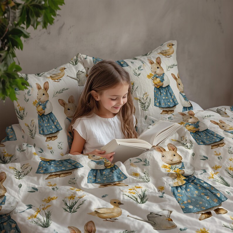 Seamless Storybook Bunny Pattern With Flowers and Ducklings – Cute ...