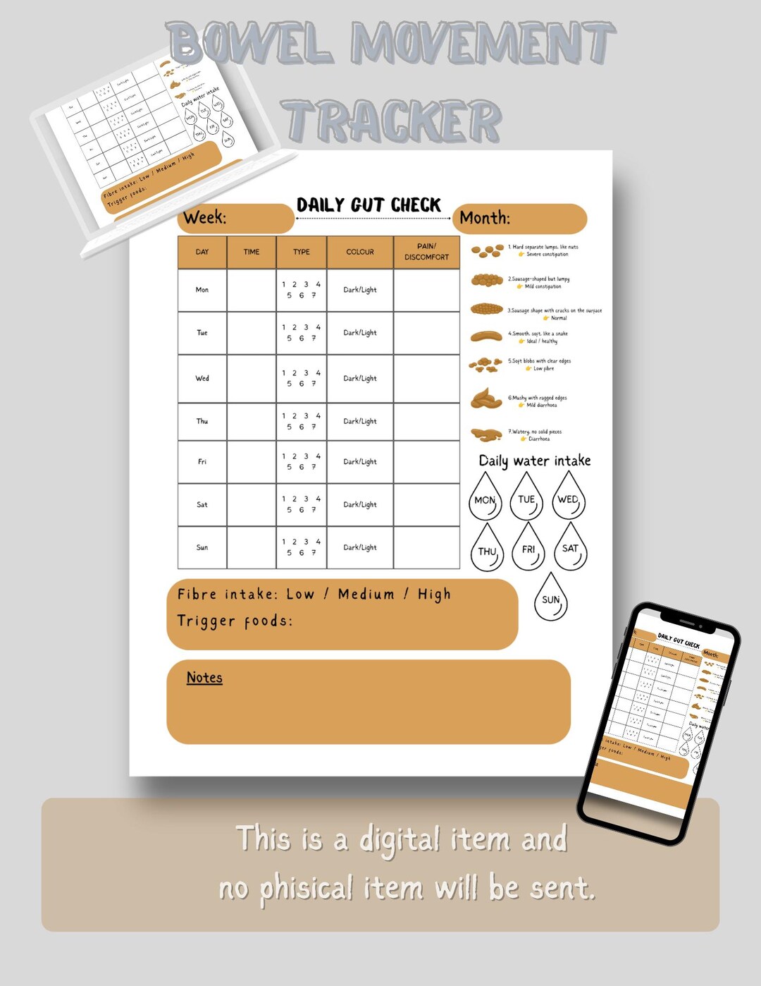 Bowel Movement Tracker Printable | Gut Health & IBS Stool Log | Bristol ...