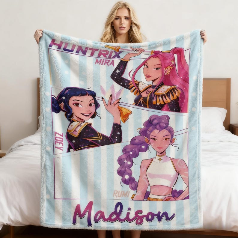 Demon Huntrix Fleece Throw, Kpop Custom Name Blanket - Etsy