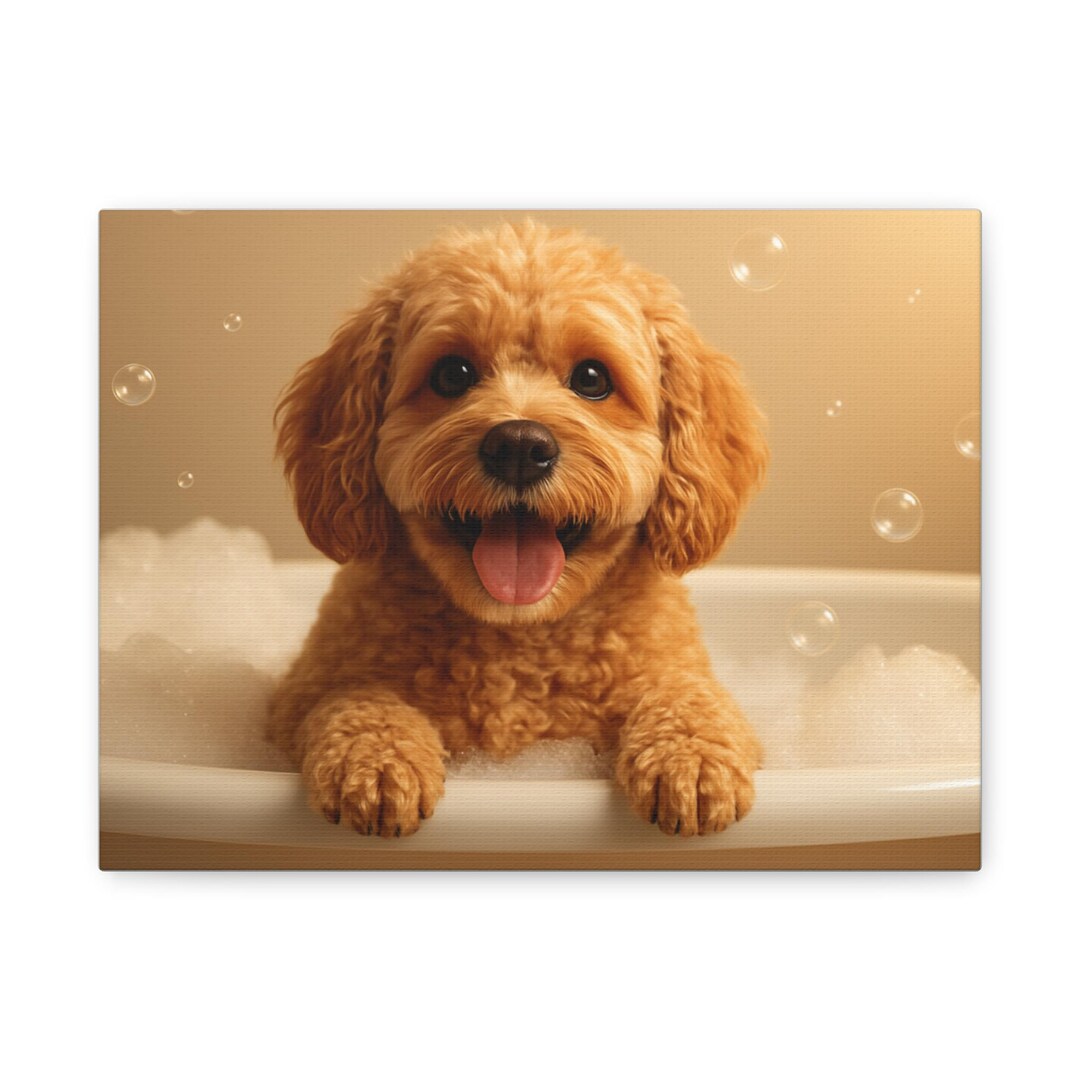 Cavapoo Funny / Cute Photo in the Bath Tub Matte Canvas, Stretched, 1. ...