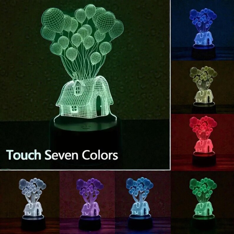 3D Balloon House LED Night Lamp | Touch Color-changing Acrylic Light ...