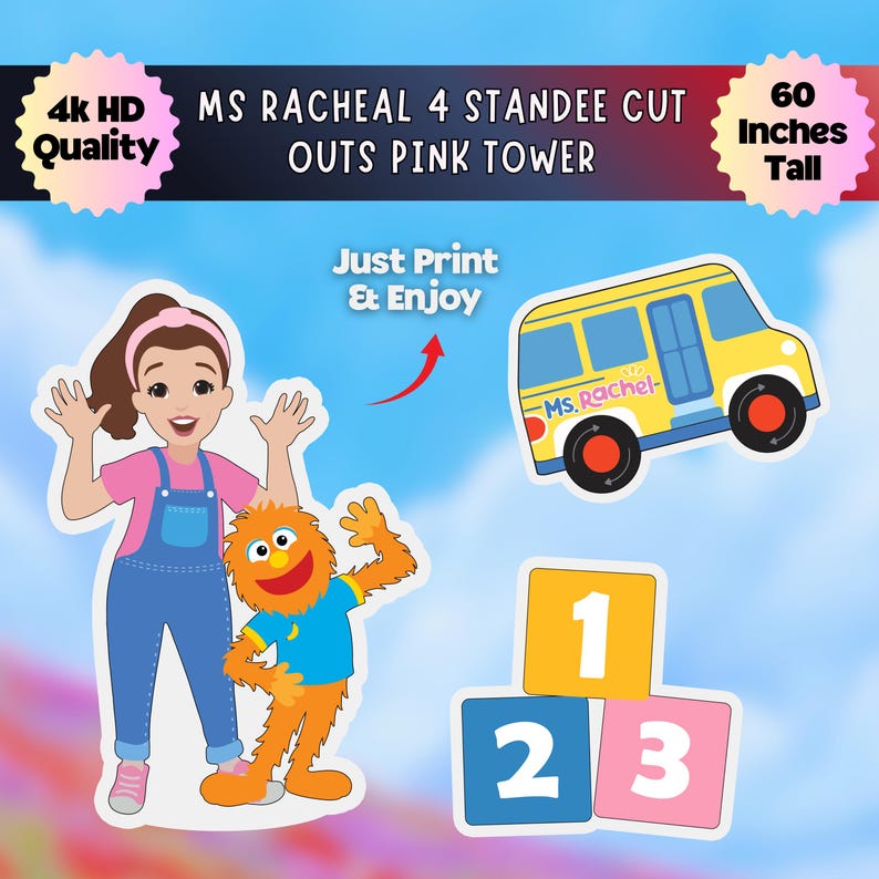 Ms. Rachel Birthday Party Standees, DIY Decorations (digital Download ...