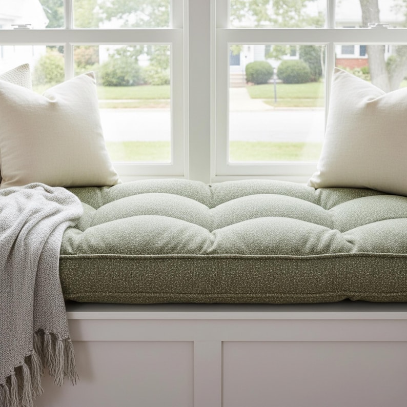 4" Thick Custom Tufted Bench Cushion, Indoor Bench Cushion, Comfy ...