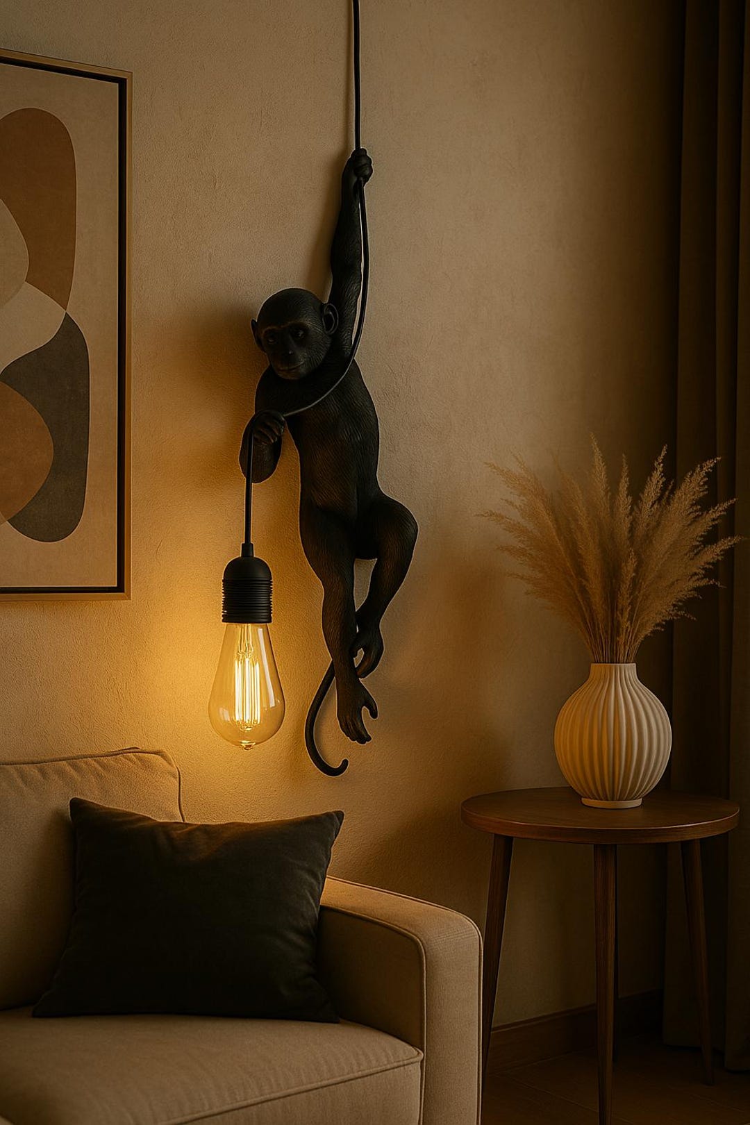 3D Printed Monkey Wall Lamp, Jungle Nursery Decor, Industrial Sconce - Etsy