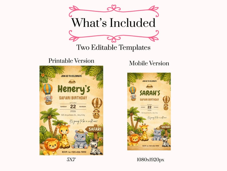 Safari Theme Birthday Invitation Template – Editable Canva Template ...